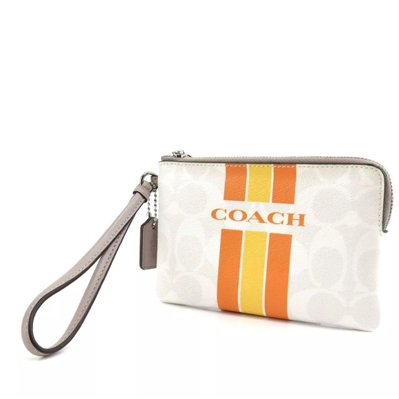 Coach | Bags | Coach Varsity Stripe Corner Zip Monogram Wristlet Wallet ...